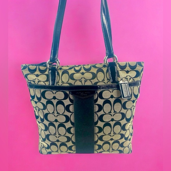 Coach | Bags | Coach Jacquard Black And Gray Double Handle Tote Bag ...